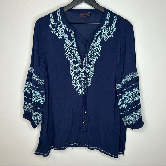 Hale Bob | Tops | Hale Bob Blue Embroidered Tunic Top Size S | Poshmark